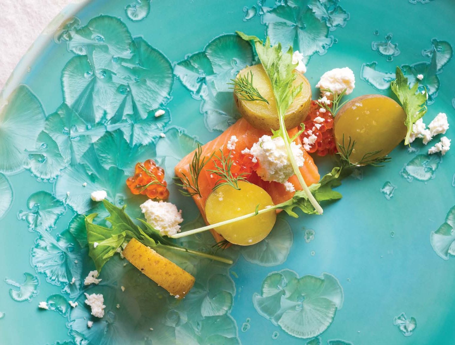 Cured Arctic Char, Buttered Potatoes, Mixed Salad, And Smoked Fresh ...